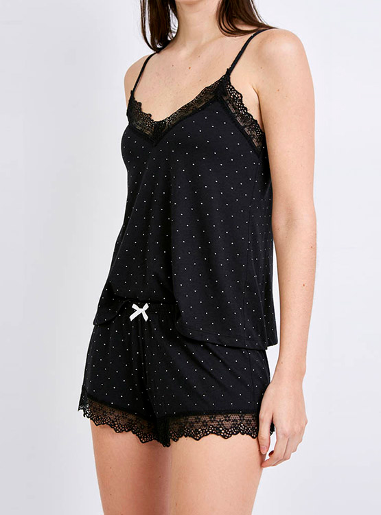 Ripley - PIJAMA TOP MUJER IN BLOOM NEGRO TIRITAS MINI DOTS NEGRO