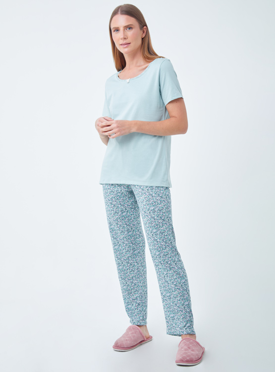 Ripley - PIJAMA ALGODÓN MUJER AZIZ PLATEADO MATE MINIFLORES