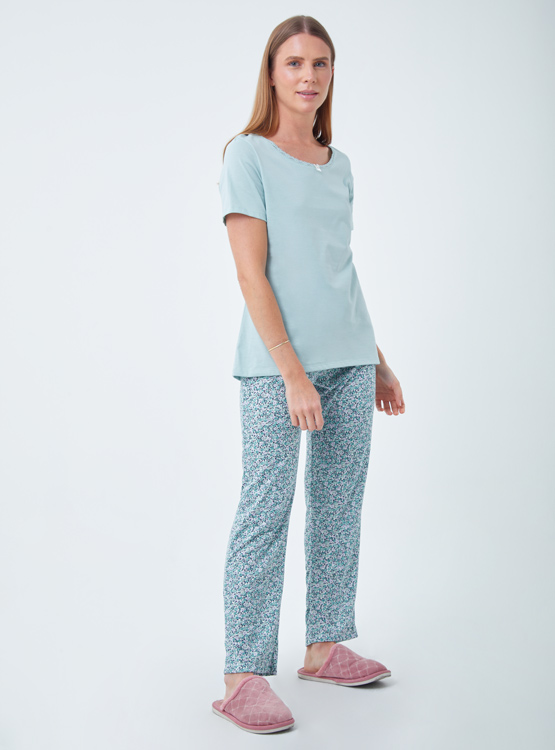 Ripley - PIJAMA ALGODÓN MUJER AZIZ PLATEADO MATE MINIFLORES