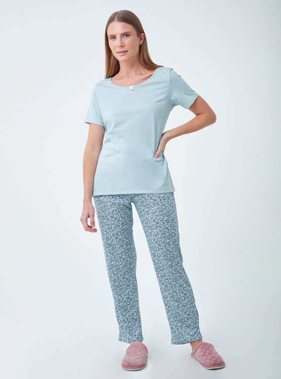 Ripley - PIJAMA ALGODÓN MUJER AZIZ PLATEADO MATE MINIFLORES