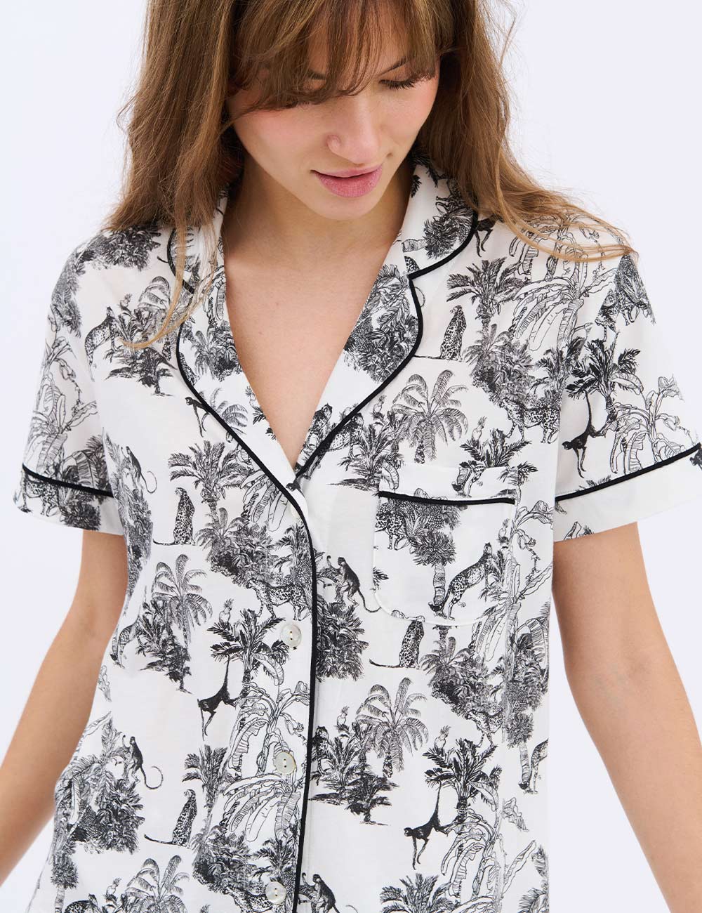 Ripley - PIJAMA ALGODÓN PIMA MUJER IN BLOOM NEGRO PJ BOYFRIEND VERA CORTO