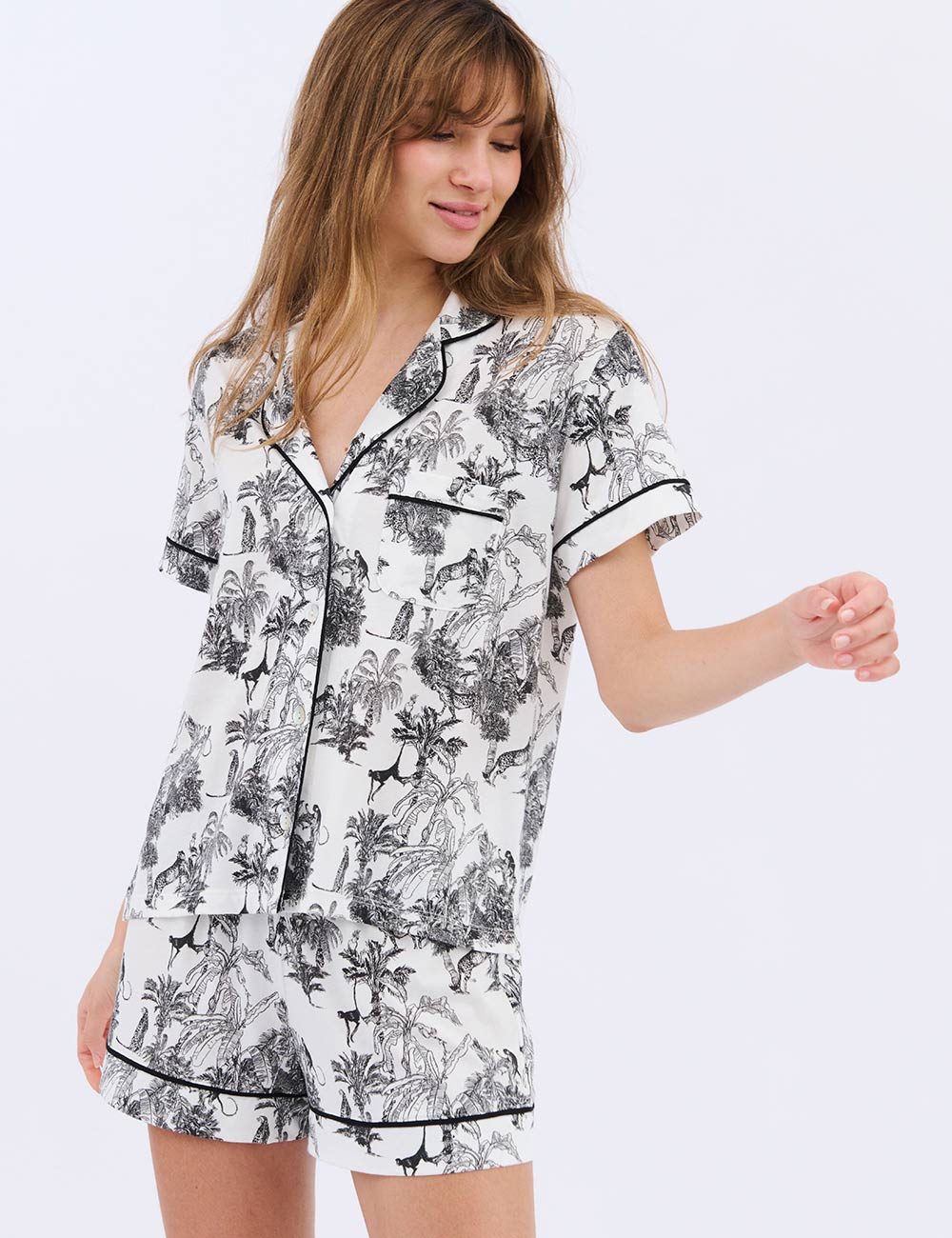 Ripley - PIJAMA ALGODÓN PIMA MUJER IN BLOOM NEGRO PJ BOYFRIEND VERA CORTO