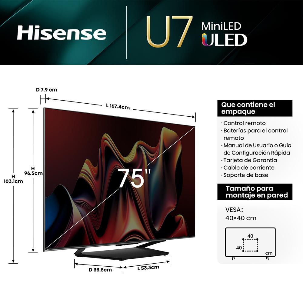TELEVISOR SMART TV HISENSE 4K ULTRA HD 75" 75U7N