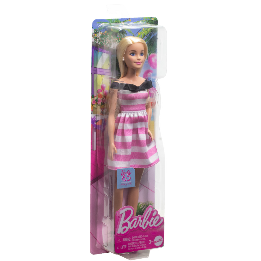 MUÑECA BARBIE HTH66 VESTIDO BLANCO Y ROSA EDICION 65 ANIVERSARIO MATTEL